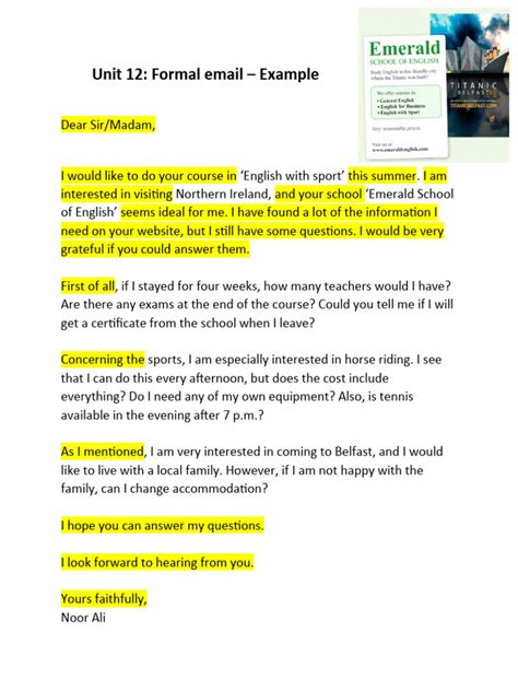 Formal Email Example Applying For An English School Pdf