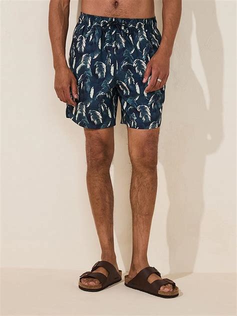 Very Man Palm Leaf Printed Swim Shorts Blue Very