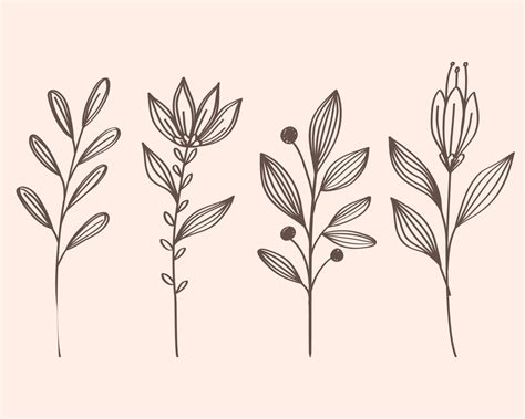Bundle Of Branches Leafs Plants Hand Drawn Style Icon 12487418 Vector