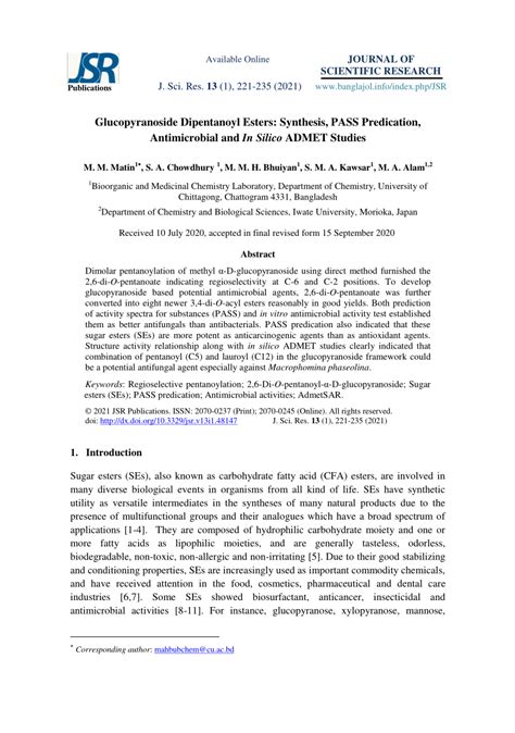 Pdf Glucopyranoside Dipentanoyl Esters Synthesis Pass Predication