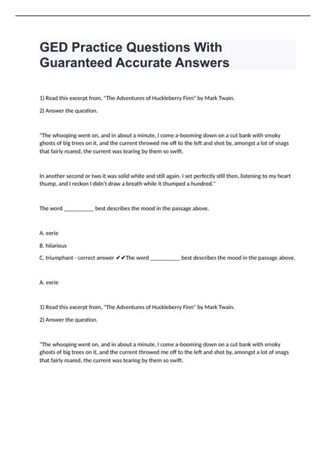 Ged Practice Questions With Guaranteed Accurate Answers Ged Stuvia Us