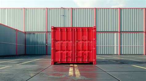 Red Shipping Container In The Shipping Yard Stock Illustration