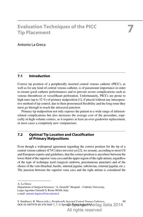 Pdf Evaluation Techniques Of The Picc Tip Placement