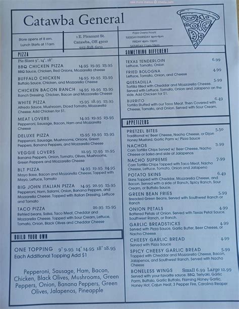 Online Menu Of Catawba General Store Restaurant Catawba Ohio 43010