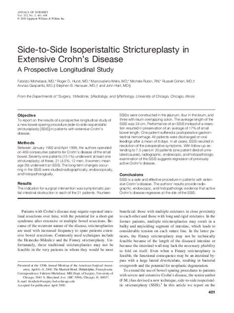 Pdf Side To Side Isoperistaltic Strictureplasty In Extensive Crohn