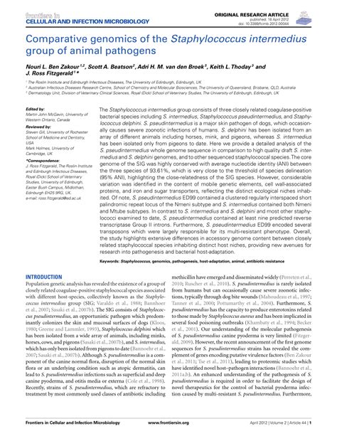 Pdf Comparative Genomics Of The Staphylococcus Intermedius Group Of
