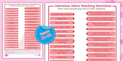 Esl Valentines Day Idiom Matching Worksheet