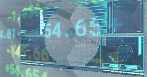 Image Of Digital Interface And Stock Market Data Processing Against Grey Background Stock
