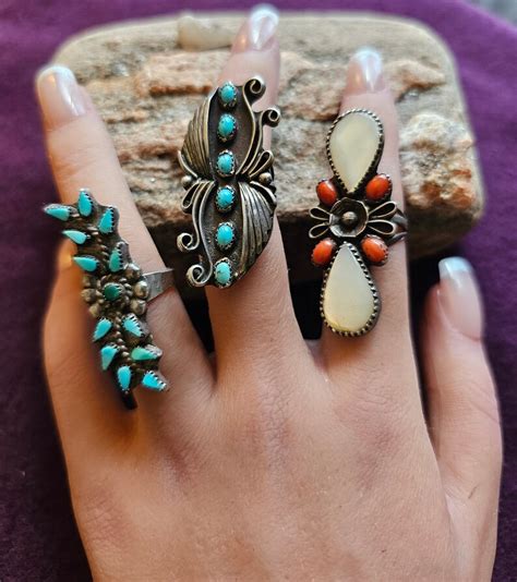 Vintage Old Pawn Mother Of Pearl And Coral Ring Etsy