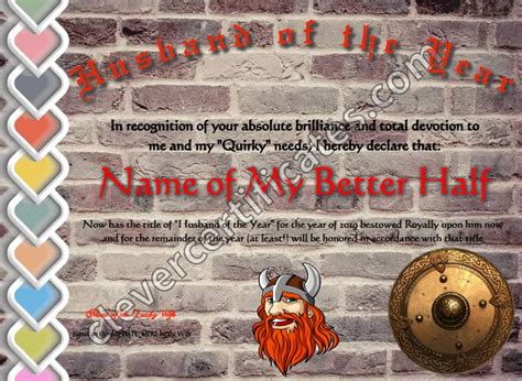 Husband Of The Year Editable Awards Personal And Other Clever Certificates
