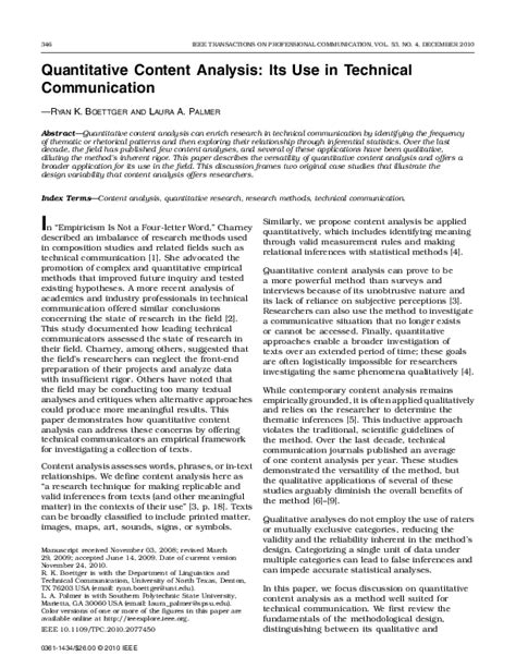 Pdf Quantitative Content Analysis Its Use In Technical Communication