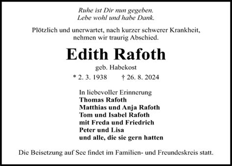 Traueranzeigen Von Edith Rafoth Trauer Anzeigende
