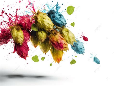 Explosión De Frutas De Lúpulo De Color Sobre Fondo Blanco Png Saltos