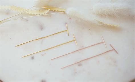 Bar Threaded Chain Earrings Simple Threader Earrings Silver Etsy