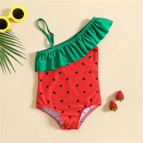 Xdzjlr Girls Bathing Suit Summer Ruffles 1 Piece Cartoon Watermelon