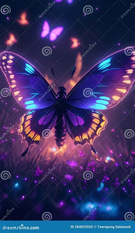A Beautiful Neon Glow Butterfly Generative Ai Illustration Stock
