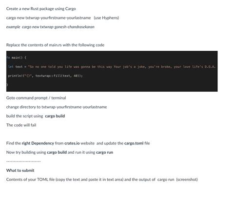 Create A New Rust Package Using Cargo Cargo New Chegg
