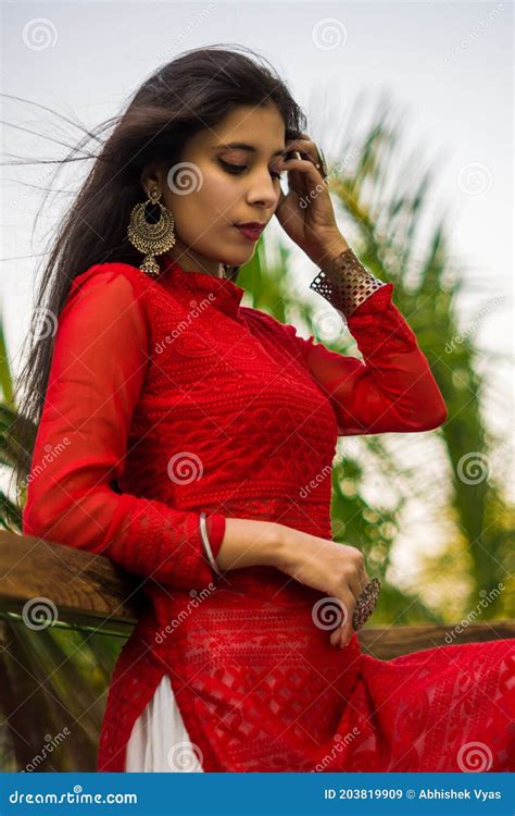 Indian Girl In Traditional Indian Red Costume Stock Image Image Of