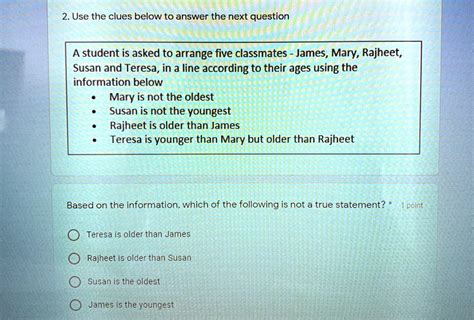 Solved Inductive And Deductive Reasoning 2 Use The Clues Below To Answer The Next Question A