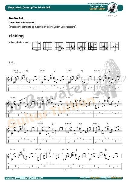 Sloop John B Pdf Tab Jo Bywater Guitar Tuition