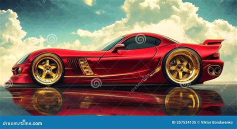 Red Sports Car With Gold Wheels And Details Stock Image Image Of