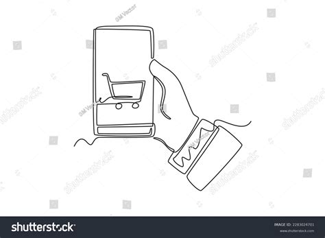 Single One Line Drawing Easy Shopping E Commerce Stock Vector Royalty