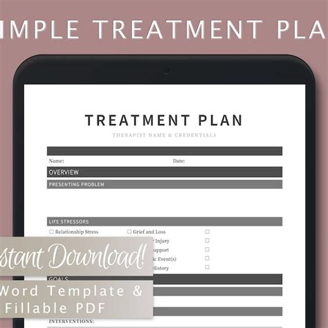 Fillable Treatment Plan Etsy