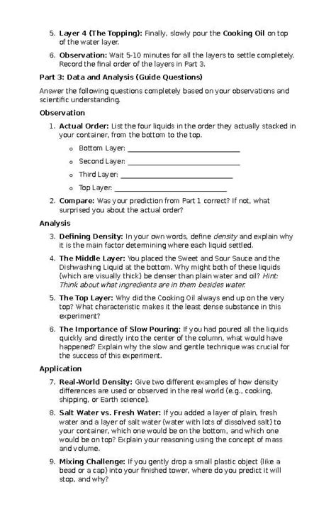 Density Tower Activity Sheet Using Kitchen Materials By Stem Backyard