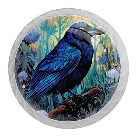 4 Pack Pattern Cabinet Knobs Raven Leaf Blue Cabinet Pull Handle Kitchen Door Knobs Dresser