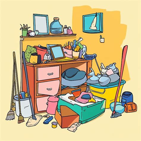 Cartoon Of Cleaning And Decluttering Premium Ai Generated Image