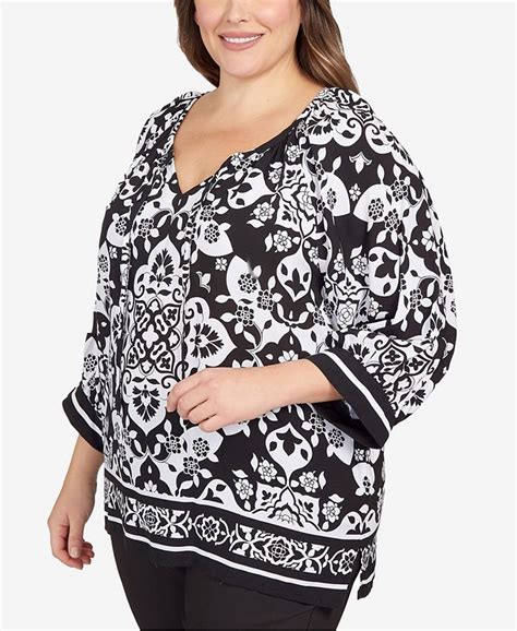 Ruby Rd Plus Size Woven Printed Silk Top Macys