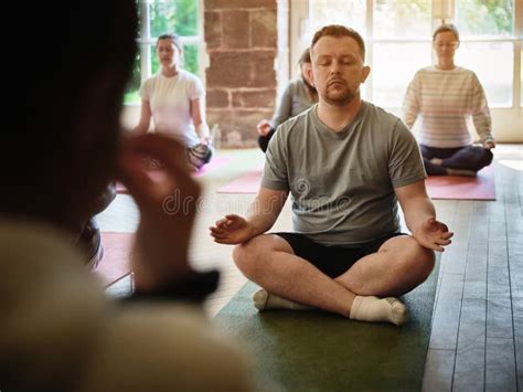 Lotus Yoga Or Man In Class For Meditation Breathing Or Healing In