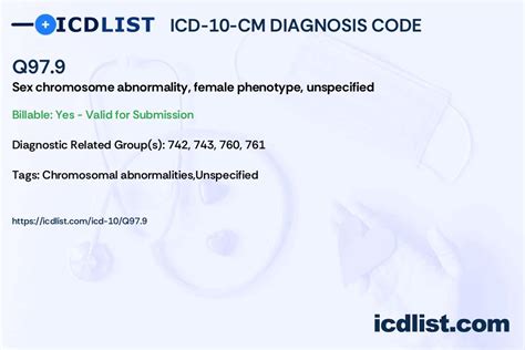 Icd 10 Cm Diagnosis Code Q979 Sex Chromosome Abnormality Female