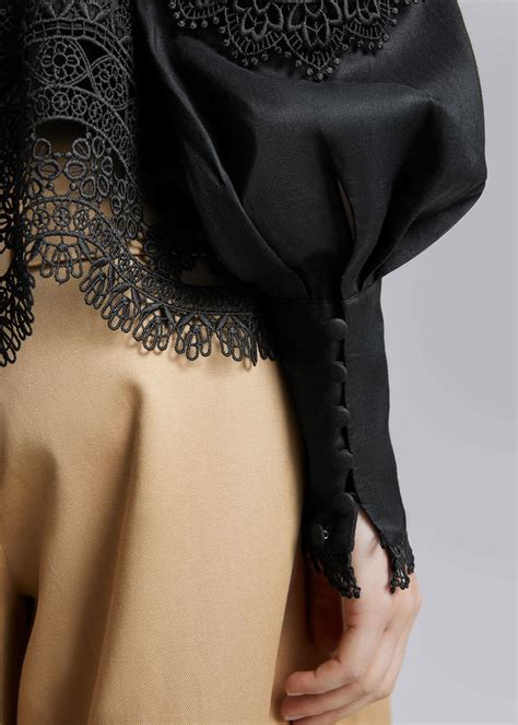 And Other Stories Voluminous Sleeve Lace Detail Blouse In Black Endource