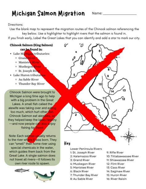 Michigan Salmon Migration Map Reading Practice By Mrs Quincy Tpt