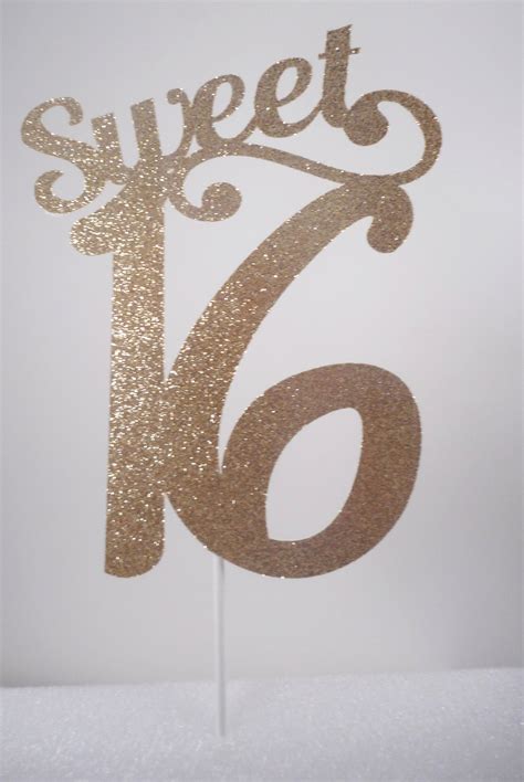 Sweet Sixteen Cake Topper Gold 16 Cake Topper Glitter Cake Topper