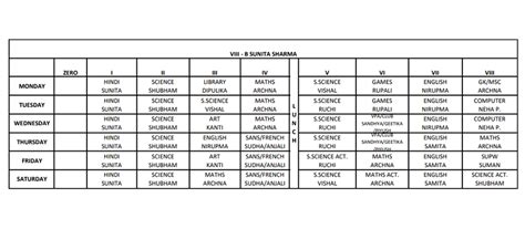 Class Wise School Time Table Kdb Public School