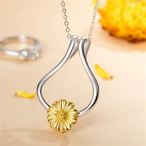 Ring Holder Necklace Sterling Silver Ring Keeper With Flower