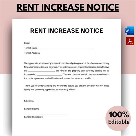 Notice Of Rent Increase Template Printable At A Glance