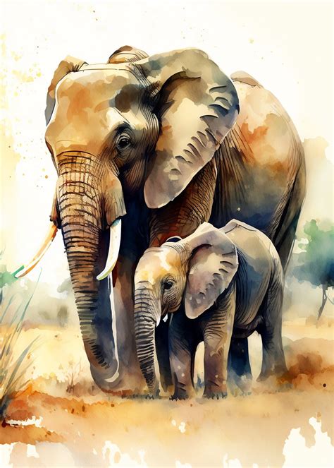 Watercolor Elephants Digital Print For Download Etsy
