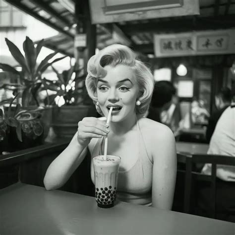Marilyn Monroe Enjoying Bubble Tea Experience Ai Art Generator