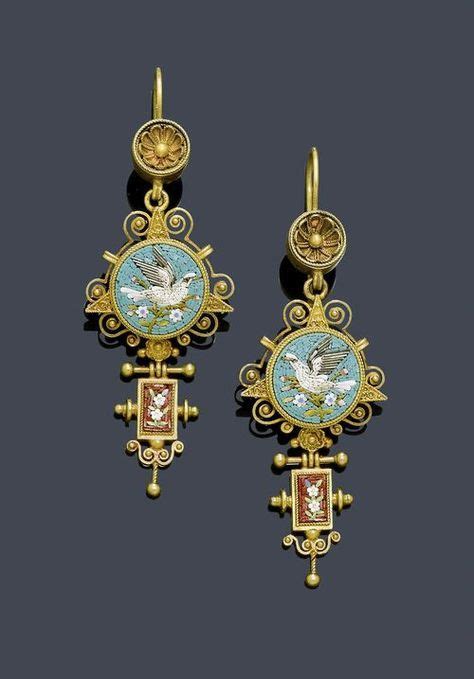 Gold And Micro Mosaic Ear Pendants Ca 1870 Accesorios De Joyería