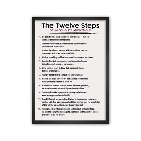12 Steps Of Aa Poster Alcoholics Anonymous For Addiction