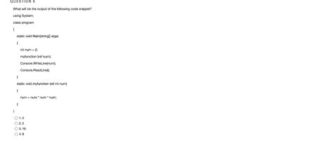 Solved QUESTION 5 What will be the output of the following | Chegg.com