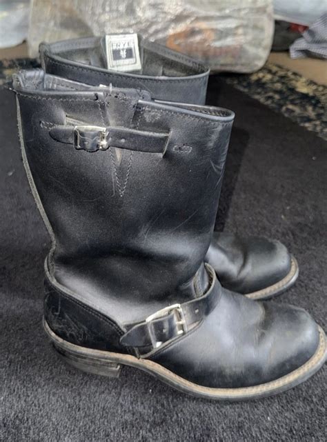 Vtg Frye Engineer Boots Black Leather Men Motorcycle Usa Unknown Size