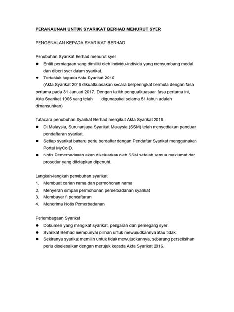 Perakaunan Untuk Syarikat Berhad Menurut Syer Pdf