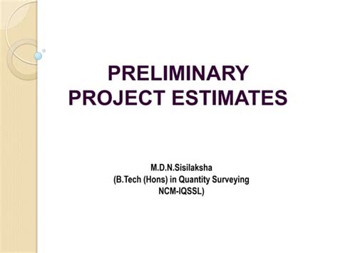 Preliminary Project Estimates Of Projectpdf