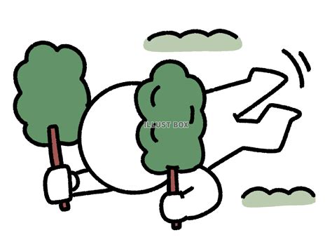 無料イラスト 木の枝を持って匍匐前進する棒人間