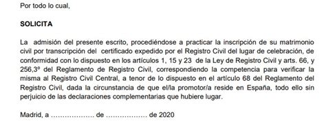 Formulario Para Inscripción De Matrimonio En El Rcc De Madrid