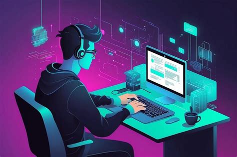 Premium Photo Coding Enthusiast Virtual Hackathon Adventure Flat